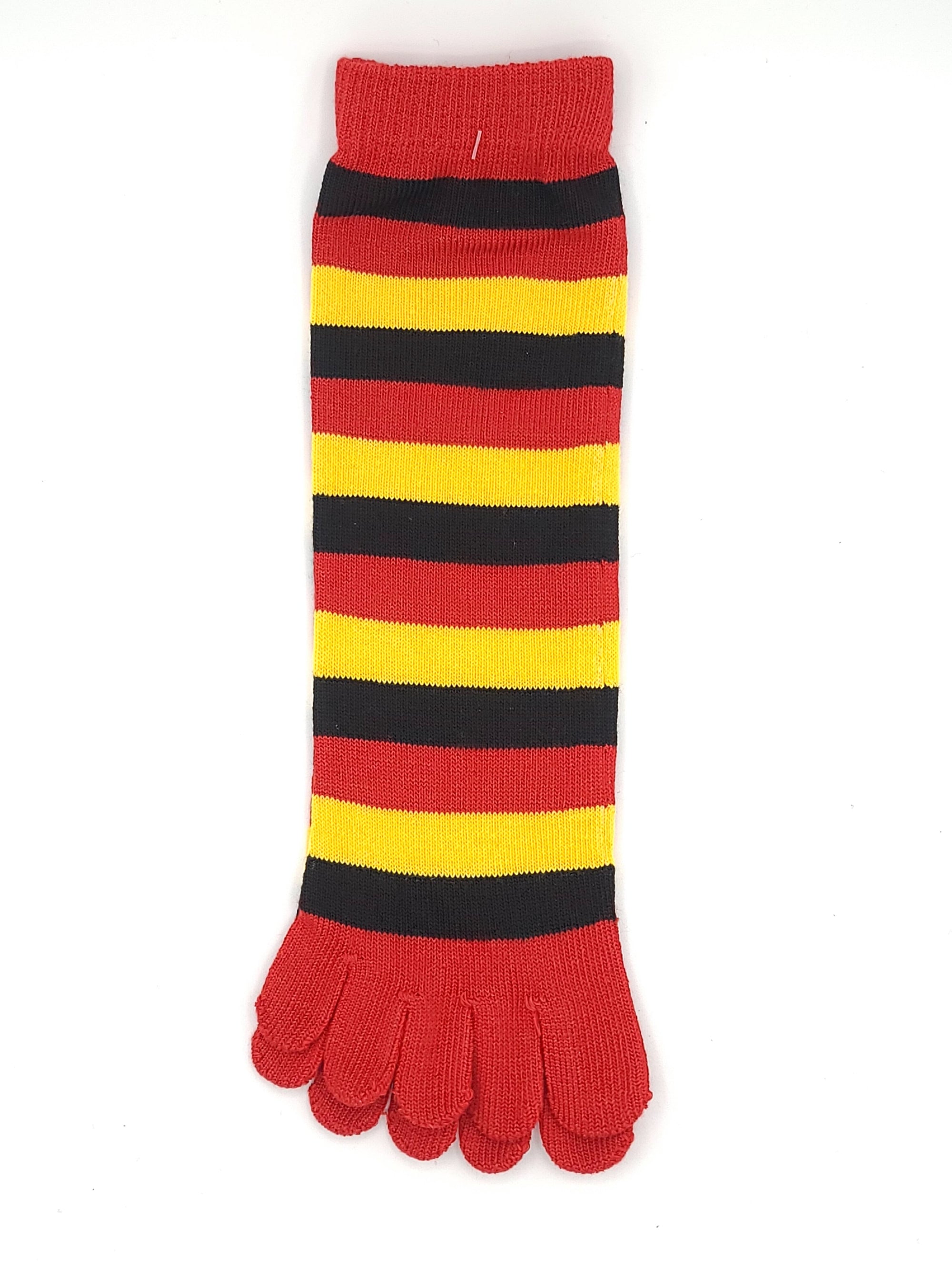 Striking Red, Black, and Yellow Stripe Toe Socks | ToeHugger| ToeHugger.com